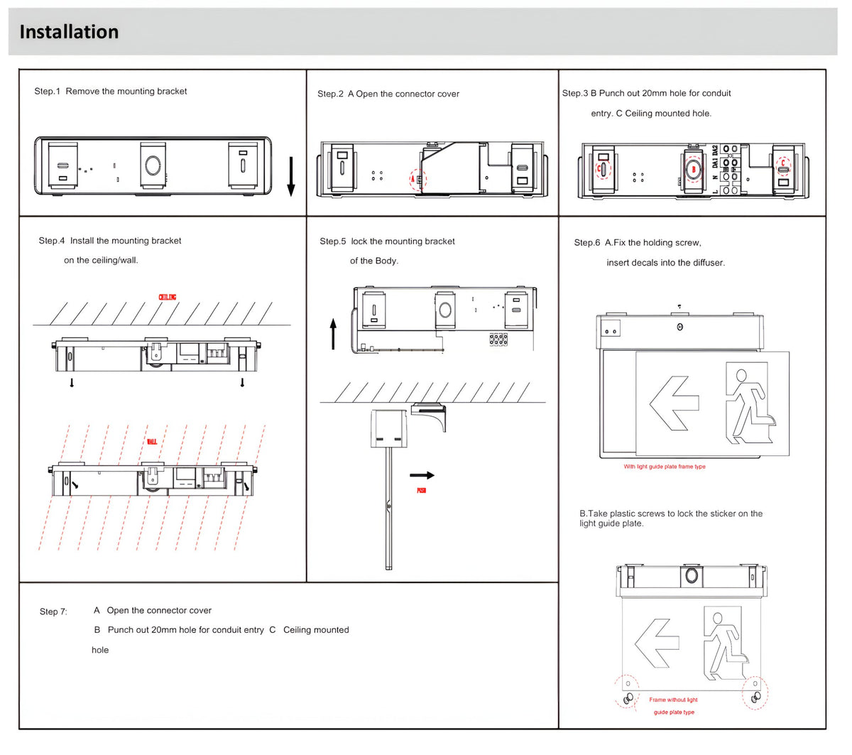 Reech LED Emergency Exit Light Surface-Mount Wall & Ceiling